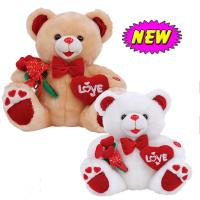 China 12 inch Valentines Day Teddy Bear with Flower and Heart Stuffed Plush Toy 30cm for sale