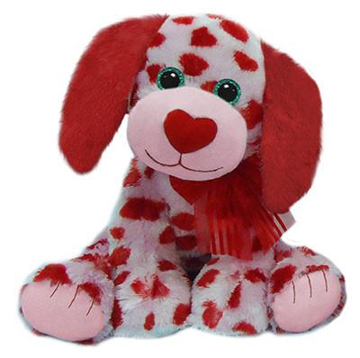 China Custom Embroidery Logo 30cm Red Plush Toy Dog for Valentines Day Gift for sale