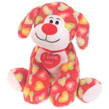 China Custom Stuffed Animal Dogs with Red Heart 30cm Plush Dog Toy OEM for sale
