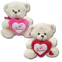 China Off White Plush Bear with Red Heart 30cm Soft Stuffed Toy for Valentine Gift for sale