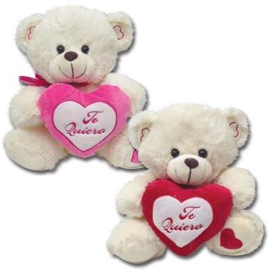 China Off White Plush Bear with Red Heart 30cm Soft Stuffed Toy for Valentine Gift for sale