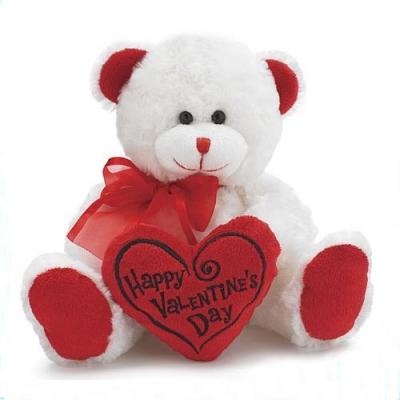China 30cm Valentine's Day White Bear Plush Toy with Red Heart for Girls for sale