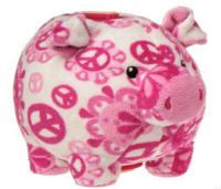 China Pink Plush Piggy Bank 18cm Coin Collection Stuffed Toy with Plastic Bank Inside for sale