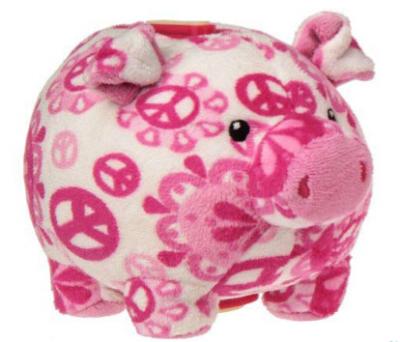 China Pink Plush Piggy Bank 18cm Coin Collection Stuffed Toy with Plastic Bank Inside for sale