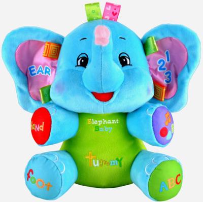 China Talking Blue Elephant Plush Toy 25cm with Music for Baby Learning OEM Custom for sale