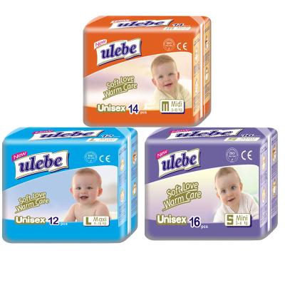 China Ulebe Ultra Absorbent Baby Diaper Pant A Grade Disposable Tape Diapers 380-540mm Length 4-20kg Weight Range for sale