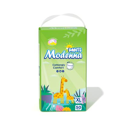 China Modenna Baby Pull-Up Disposable Diaper Pants with Wetness Indicator - 22-32 lbs Capacity, ISO/TUV Certified for sale