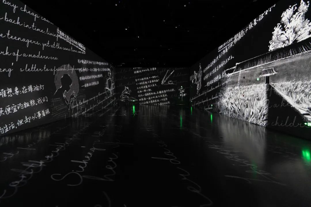 Projector projecting on two adjacent walls