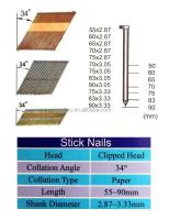 China 34 Degree Paper Collated Framing Stick Nails Paper Stick Drive Pins Hardware Fasteners 7.0mm Head Dia for sale