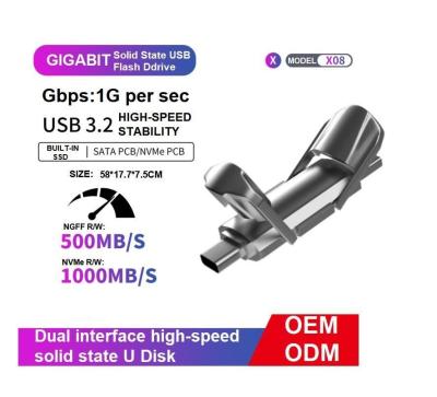 China ODM Portable Type-C Solid State Disks Sk USB 3.2 Flash Drive Provides a Read Speed of up to 550MB/S and a Write Speed of 1000MB/S 256GB SATA and Nvme for sale