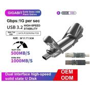 China ODM Portable Type-C Solid State Disks Sk USB 3.2 Flash Drive Provides a Read Speed of up to 550MB/S and a Write Speed of 1000MB/S 256GB SATA and Nvme for sale