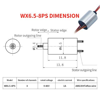 China WX6.5-8PS 8-Way 1A Miniature Slip Ring with 6.5mm OD and 500,000 RPM Service Life for sale