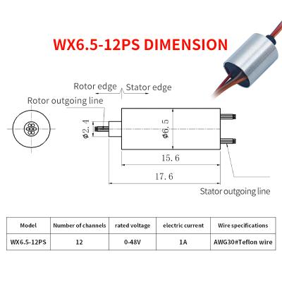 China WX6.5-12PS 6.5mm OD 12-Wire Slip Ring Capsule - 1A Current, 48V Rating for Low Power Instrumentation for sale