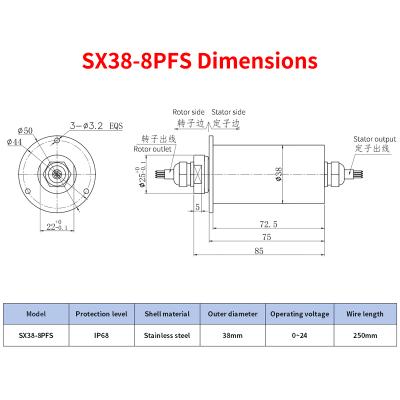China SX38-8PFS IP68 Waterproof Slip Ring for 5-Meter Underwater Use with 0-24V Rating and 4-Channel Signal Transmission for sale