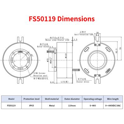China IP65 Waterproof Rotary Slip Ring with 50mm Center Hole and 119mm Outer Diameter for Heavy-Duty Industrial Equipment for sale