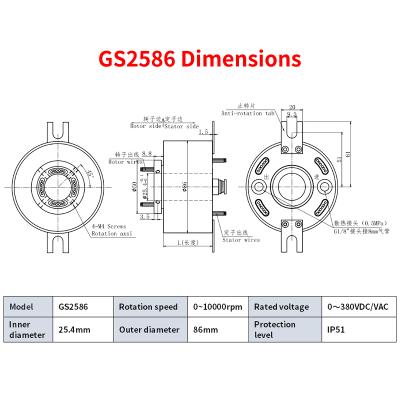 China High Speed Electric Slip Ring Connector 10000rpm 380VAC/VDC with 25.4mm Center Hole for Industrial Applications for sale