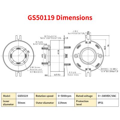 China 50mm Center Hole High Speed Slip Ring 5000rpm 380VAC Gold Plated for Industrial Equipment for sale