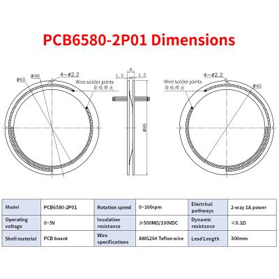 China 65mm PCB Slip Ring 5V 2 Channels 1A for Precision Rotating Parts with 80mm Outer Diameter and 100RPM Speed for sale