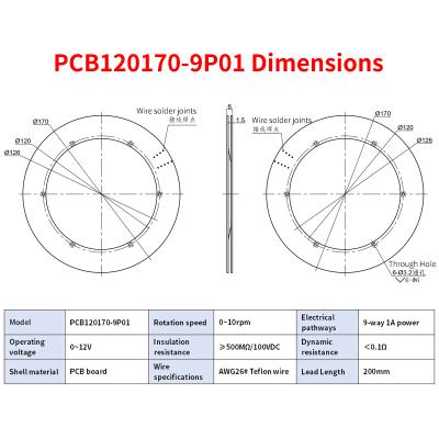 China 120mm Aperture Pancake PCB Slip Ring - 9-Way 1A Current, 10 RPM Speed, 6mm Thickness for Industrial Automation for sale