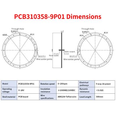 China 305mm Aperture PCB Slip Ring Rotary Joint 9-Way 1A 200RPM for Industrial Automation for sale