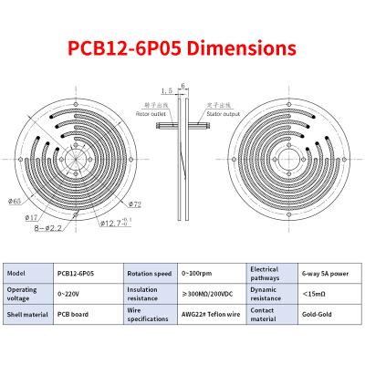 China Miniature 12.7mm Aperture PCB Slip Ring 6mm Thickness 6-Way 5A 240V Industrial Grade for sale