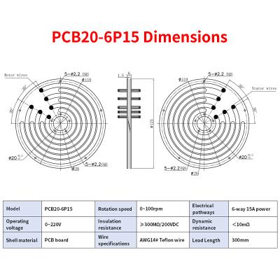 China 20mm Ultra Thin Conductive Slip Ring 6-Way 15A 100RPM with 6mm Thickness for Industrial Automation for sale