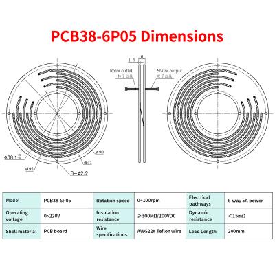 China 38.1mm PCB Pancake Slip Ring with 6mm Thickness and 6-Way 5A Electrical Pathways for Industrial Automation for sale