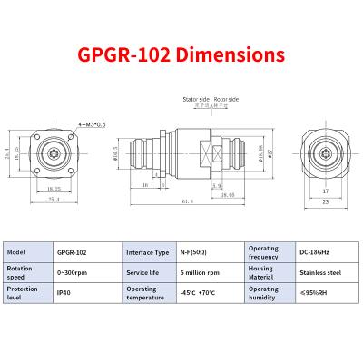 China GPGR-102 Microwave RF Slip Ring with N-F Interface, DC-18GHz Frequency Range, 300rpm Speed, and 61.8mm Length for sale