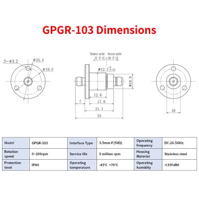China 3.5mm-F Interface High Frequency Signal Slip Ring Stainless Steel Housing 200RPM DC-26.5GHz 35mm Length for sale