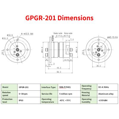 China Dual Channel Microwave RF Slip Ring DC-4.5GHz SMA-F Interface 56.2mm Length IP60 Rated for sale