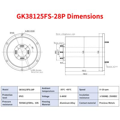 China IP65 Waterproof 100M Ethernet Slip Ring - 38mm ID/125mm OD with 18 RPM Speed for Automation for sale