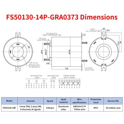 China Waterproof Signal Slip Ring 50mm Inner Diameter 130mm Outer Diameter 14 Channels IP67 Rated for Industrial Automation for sale