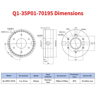 China 1 Inlet 35 Outlet Gas Rotary Union 70mm Center Hole Multi-Channel Pneumatic Distribution for sale