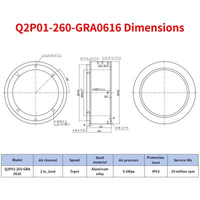 China 260mm Inner Diameter Gas Slip Ring 2 in 2 out Dual Pneumatic Path 5 RPM Heavy Duty for sale