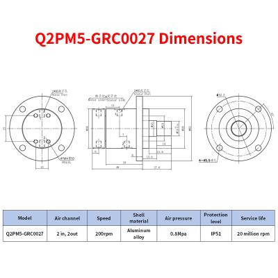 China 2-Channel Flange Air Rotary Joint M5 Ports 0.8 MPa 200 RPM Aluminum Alloy for sale