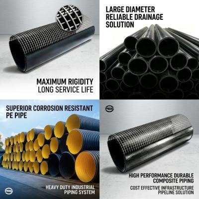 China DN2600mm PE Corrugated Pipe Steel Reinforced Polyethylene Spiral Corrugated Pipe for sale