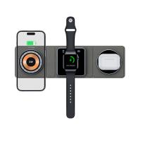 China 15W Travel Wireless Charger FCC Foldable Samsung 3 In 1 Charging Black for sale