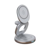 China Strong Magnetic Metal Ce Travel Wireless Charger Non Rotatable 3 In 1 Apple Charger FCC for sale