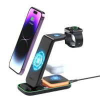 China 15W Night Light Charging Station Black 4 In 1 Charging Station Wireless Charger Stand for sale