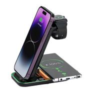 China 15W Night Light Charging Station Black 4 In 1 Charging Station Wireless Charger Stand for sale
