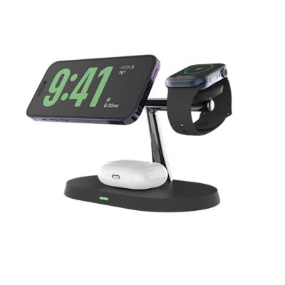 China T268D Fast Metal Wireless Charging Stable Current  Magnetic Apple 3 In One Charging Stand for sale