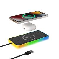 China Apple Compatible Black Wireless Car Charging Pad Charge Non-Slip Pad With RGB Colorful Light for sale