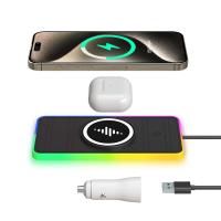 China Fast Car Wireless Charger Black Charging Pad For Apple Devices With RGB Light for sale