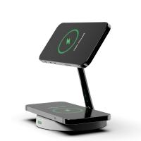 China Zinc Alloy 3 In 1 Magnetic Wireless Charger Stand 15W Phone 3W Earphone Charging for sale