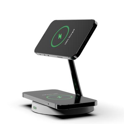 China Zinc Alloy 3 In 1 Magnetic Wireless Charger Stand 15W Phone 3W Earphone Charging for sale