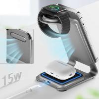 China Aluminum 3 In 1 Wireless Charging Stand for iPhone Samsung Qi Phones Five colors for sale