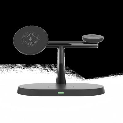 China Over-voltage Protection 3-in-1 Wireless Charger with Earphone iWatch Charging Station in White/Black for sale