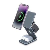 China 3 In 1 Aluminum Alloy Body All-metal Portable Foldable Magnetic Phone Earphones Watch Wireless Charger 15w for sale