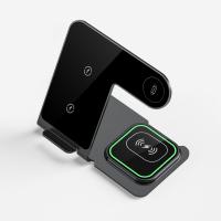 China Aluminum Alloy 3 In 1 Qi Bracket Wireless Charger 12v Input Voltage 110-205khz Working Frequency for sale
