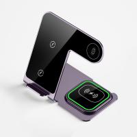 China Aluminum Alloy 3 In 1 Qi Bracket Wireless Charger 12v Input Voltage 110-205khz Working Frequency for sale